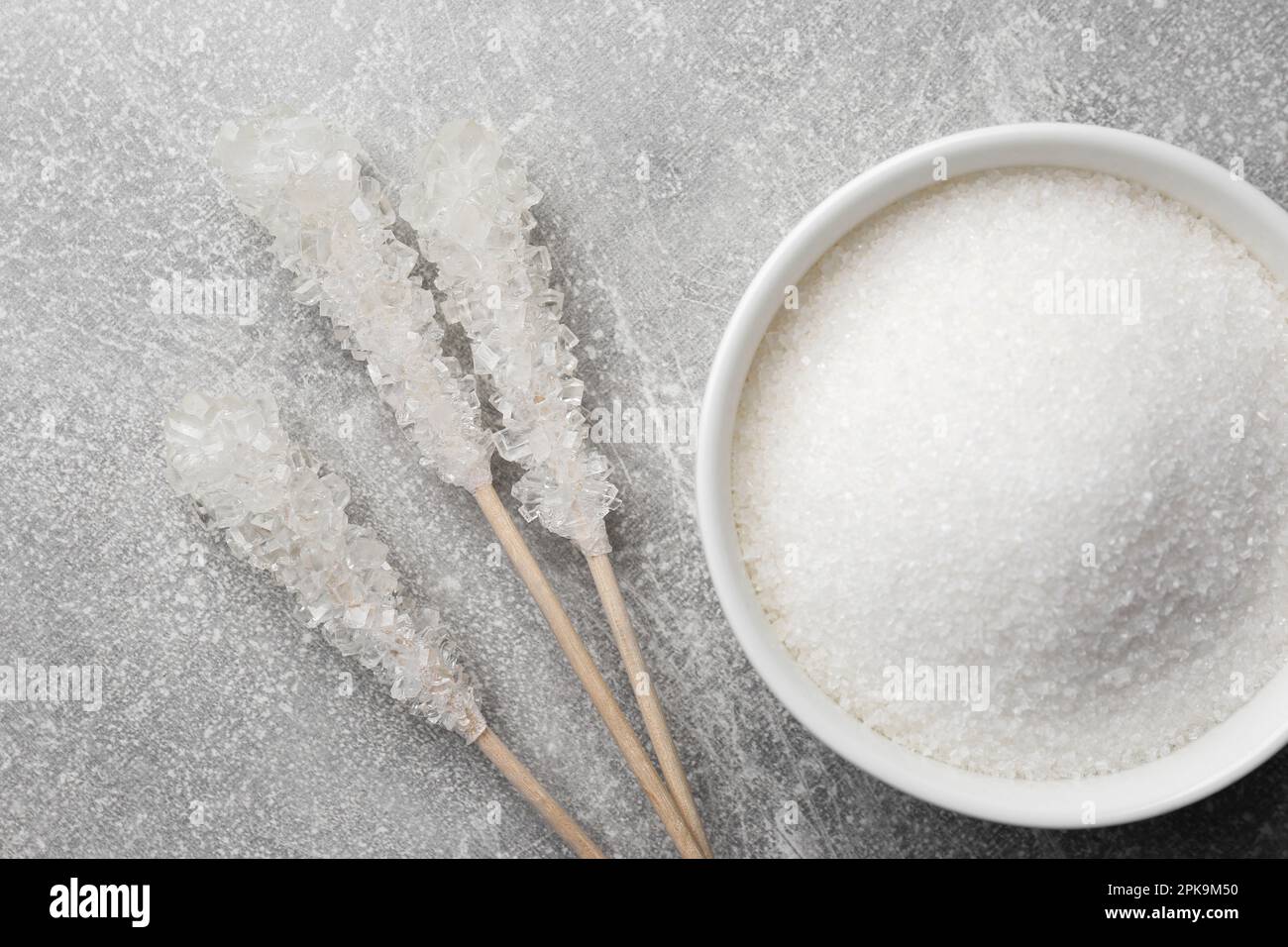 Different types of sugar on light grey table, flat lay Stock Photo - Alamy