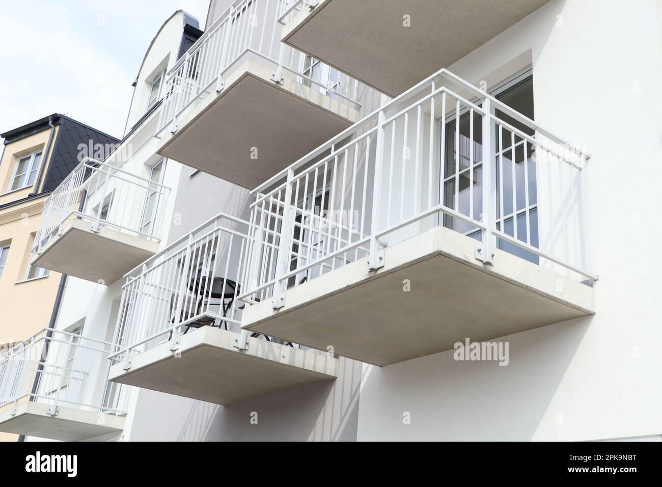 Exterior of beautiful building with empty balconies Stock Photo - Alamy