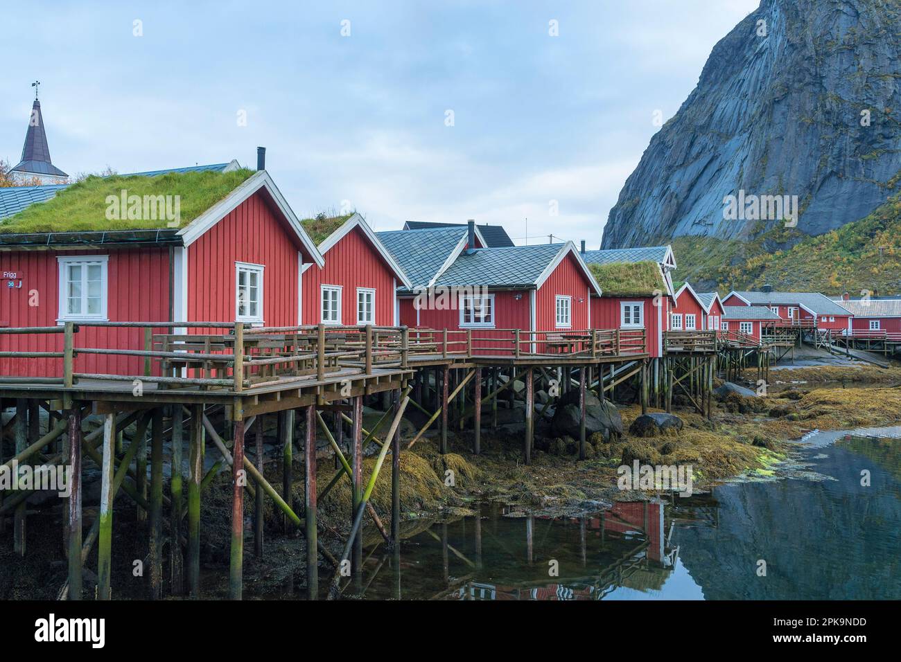 Norway, Lofoten, Moskenesoya, Reine, Rorbuer (fishermen's cabins on ...