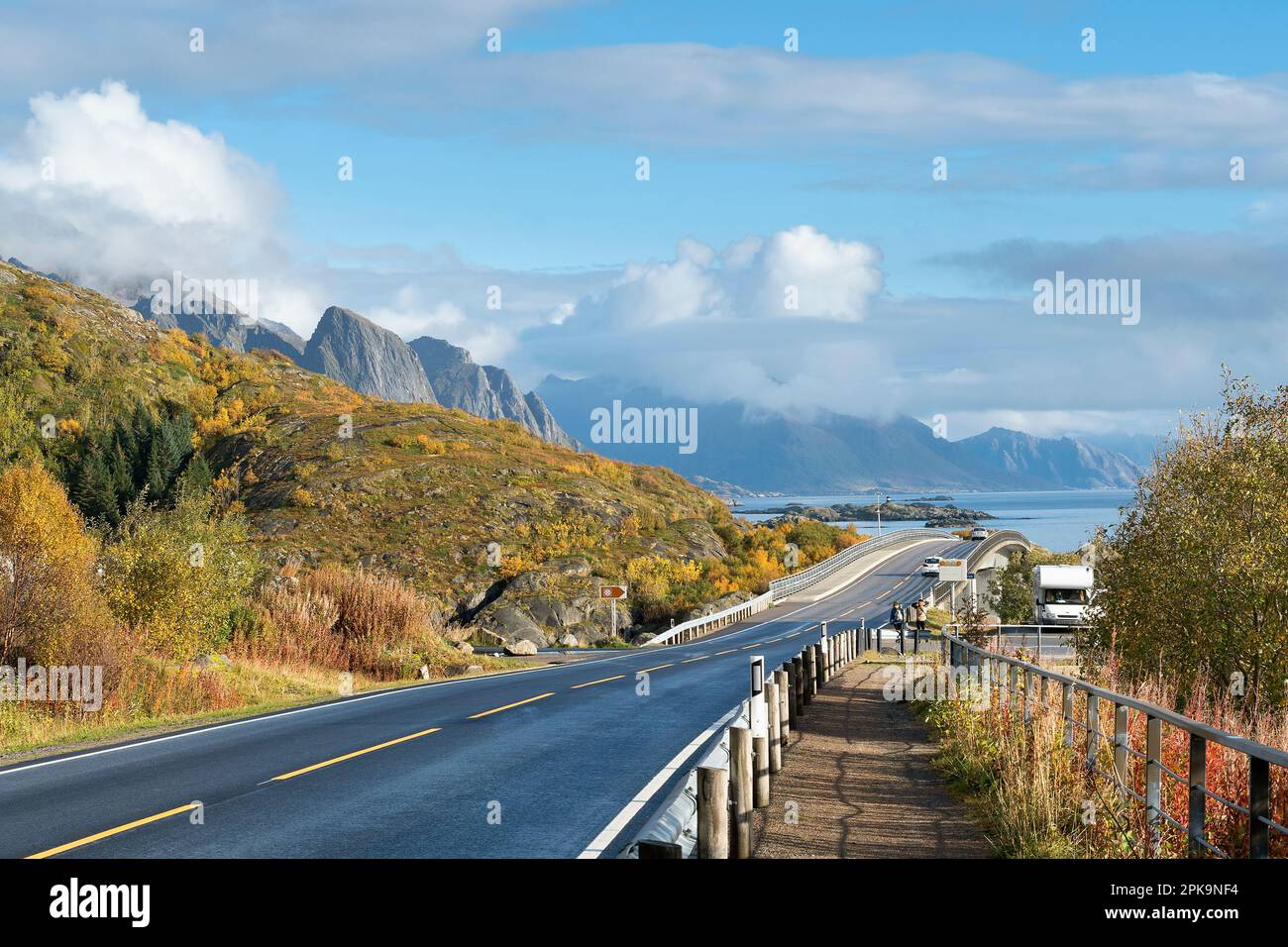 Norway, Lofoten, Moskenesoya, European road E10 with spectacular views ...