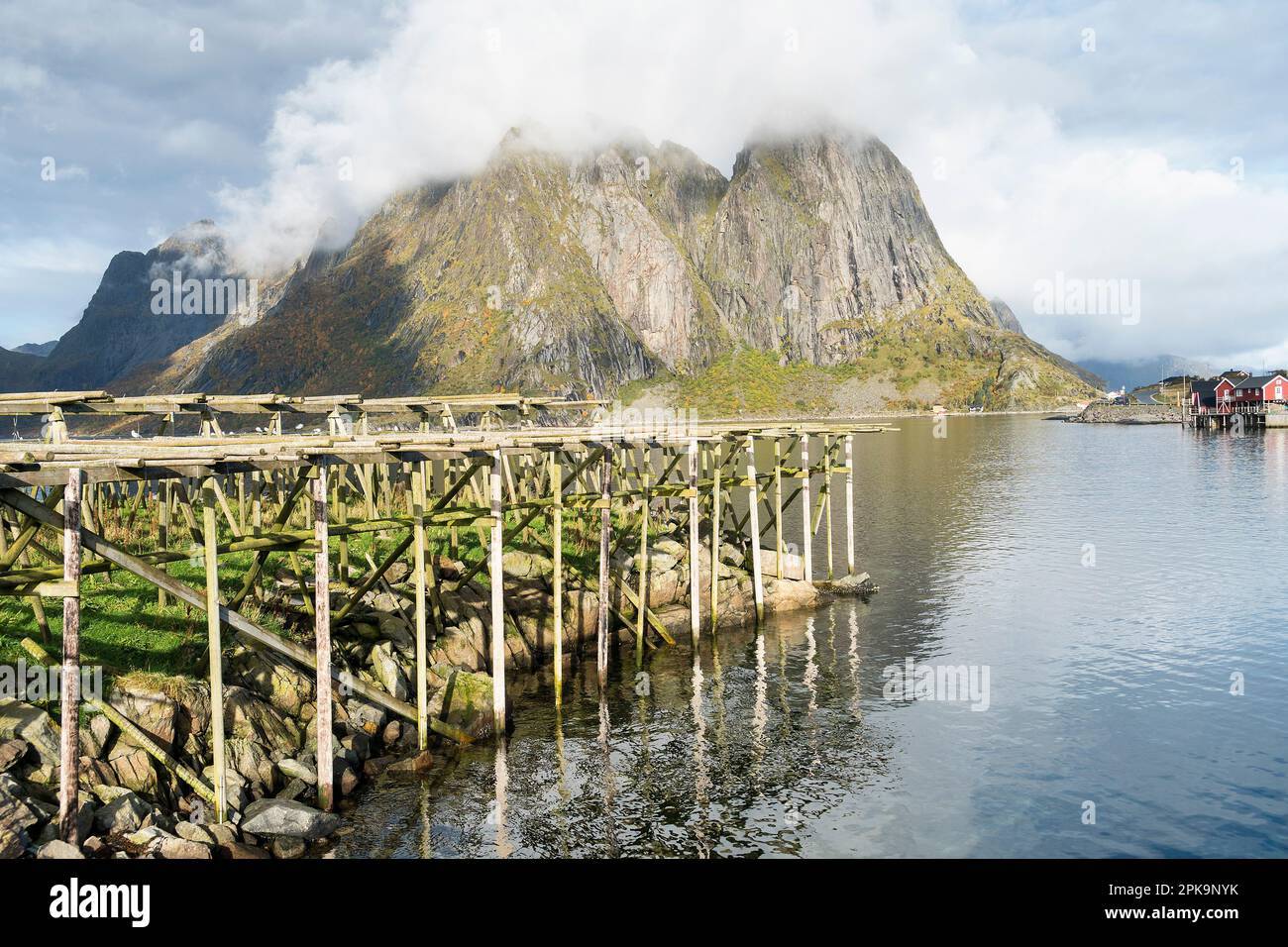 Norway, Lofoten, Sakrisoy island, racks for drying stockfish Stock ...
