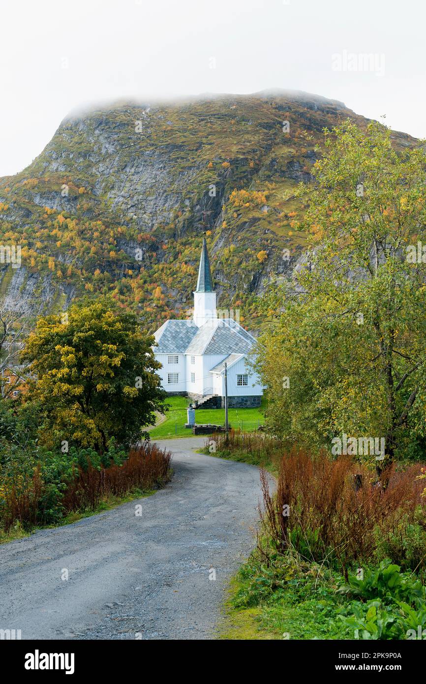 Norway, Lofoten, Moskenesoya, Moskenes Kirke, church Stock Photo - Alamy