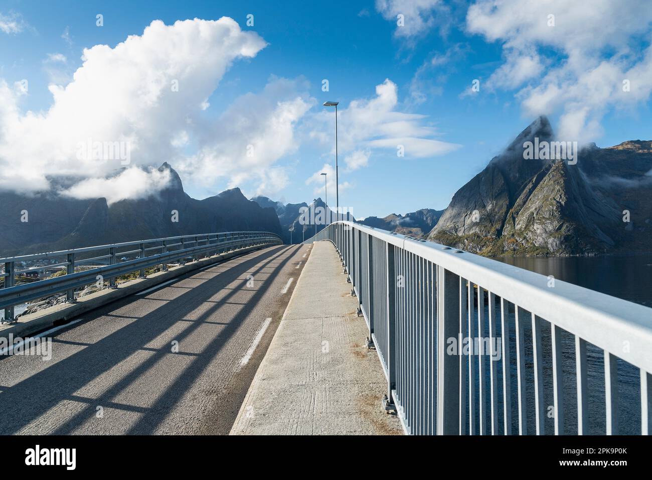 Norway, Lofoten, Moskenesoya, European road E10, bridge at Hamnoya ...