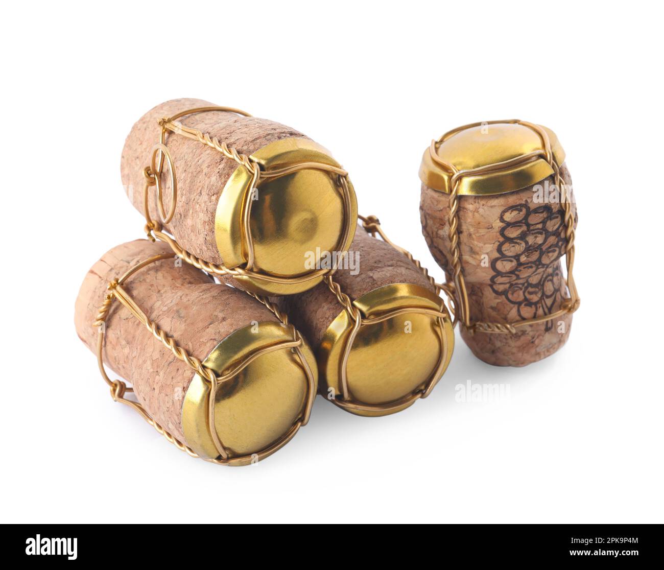Corks of sparkling wine and muselet caps on white background Stock ...
