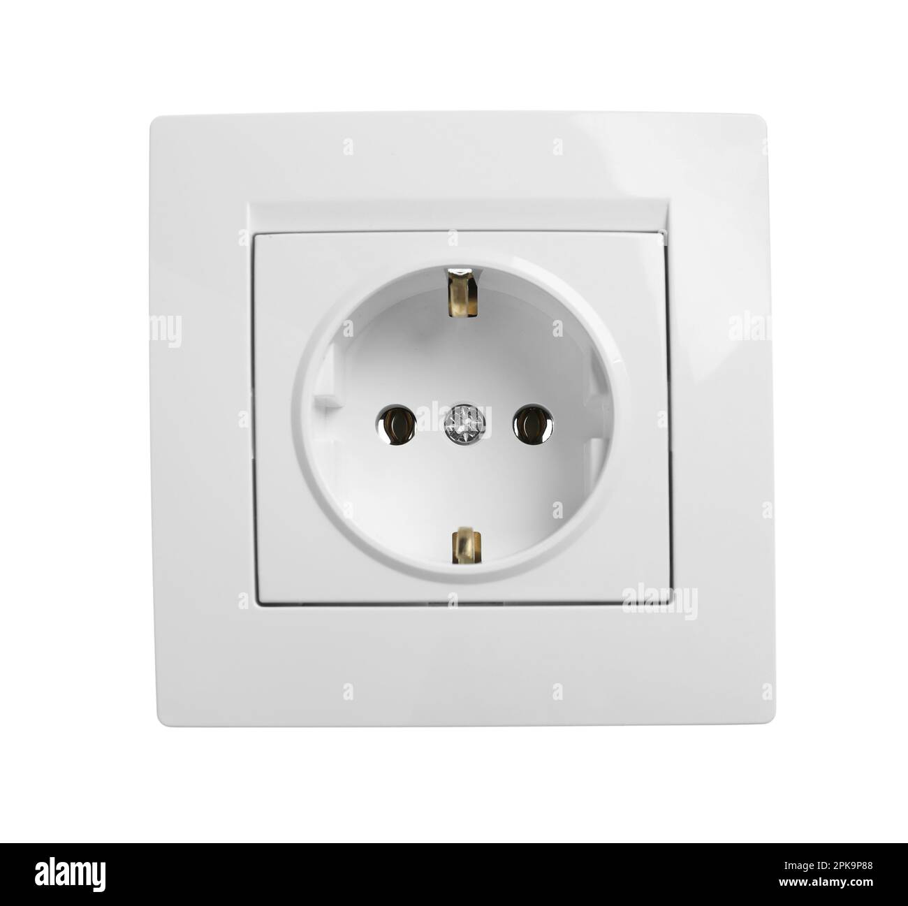 Single plastic power socket isolated on white Stock Photo - Alamy