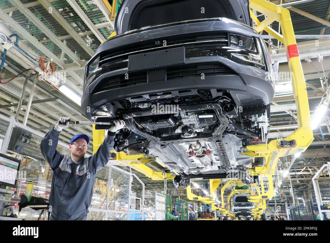 April 06.2023. Russia. Moscow. Car assembly on the production line of ...