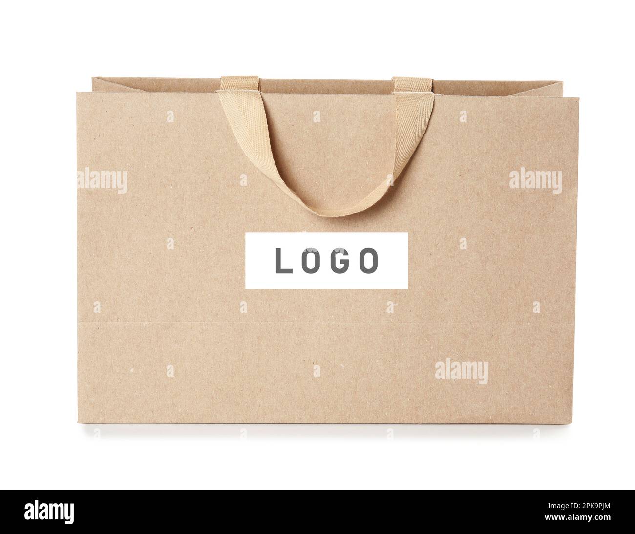Paper shopping bag with logo on white background Stock Photo - Alamy