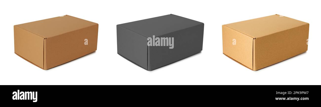 Set of cardboard boxes on white background. Banner design Stock Photo ...