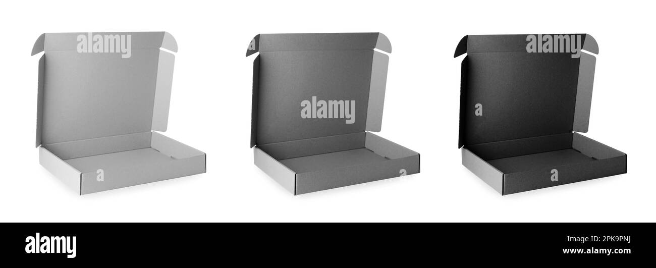 Set of open cardboard boxes on white background. Banner design Stock ...