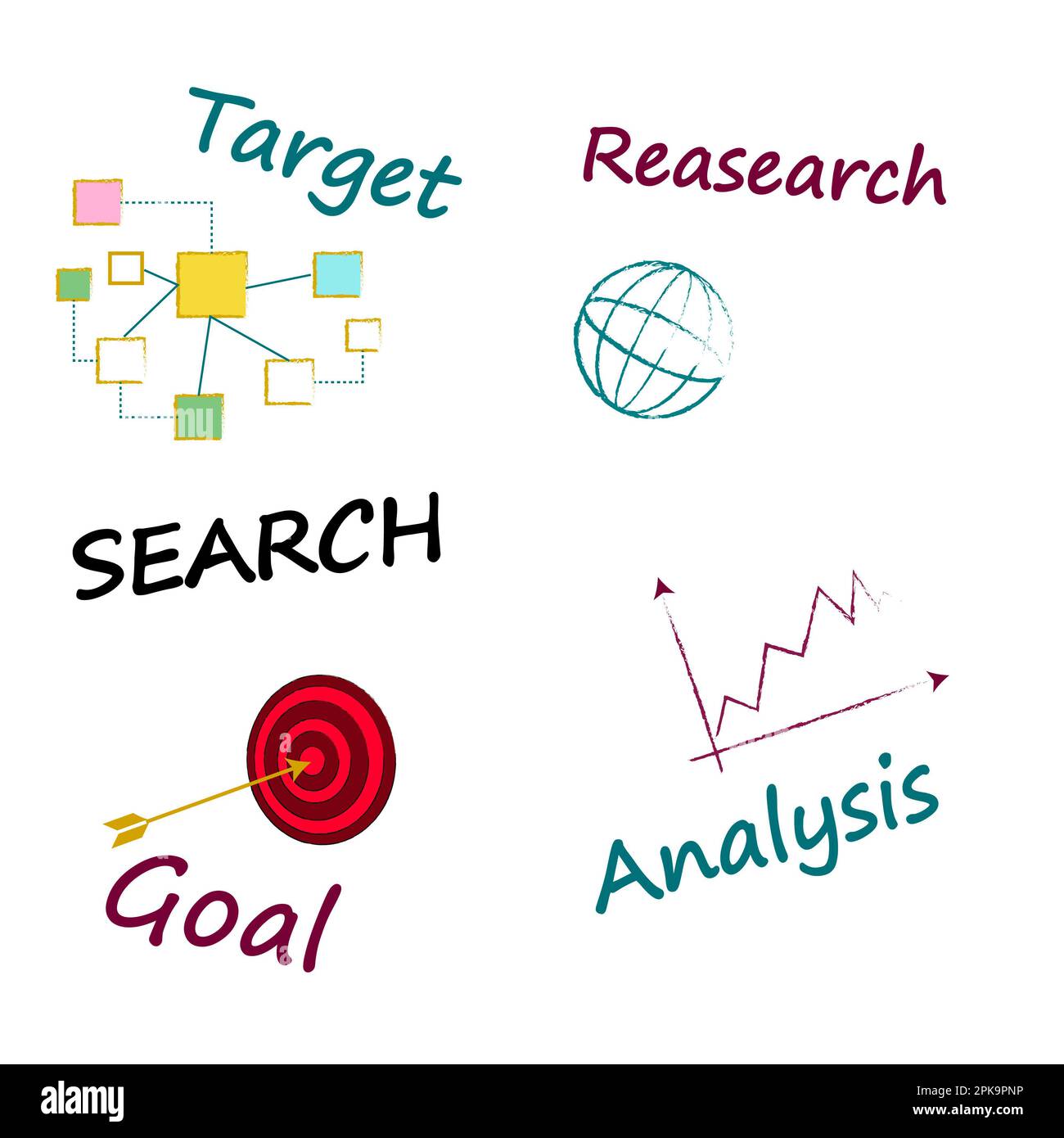Search engine optimization (SEO) concept. Different words and drawings ...