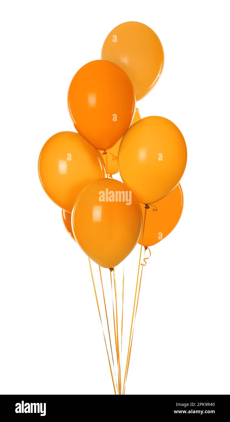 Bunch of orange balloons on white background Stock Photo - Alamy
