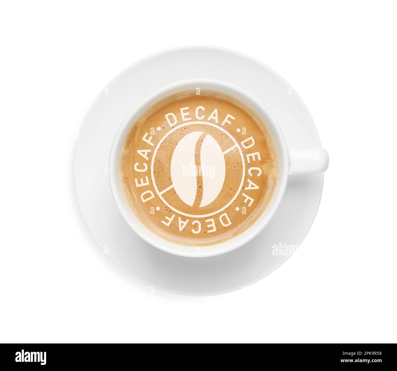 Cup of aromatic decaf coffee on white background, top view Stock Photo ...