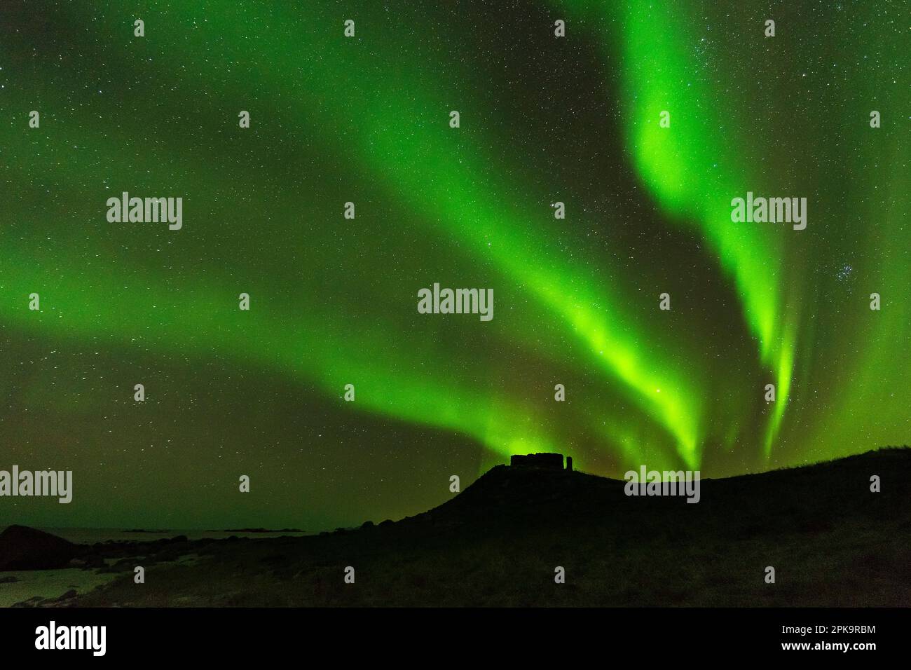 Aurora over atlantic and former radar station borga hi-res stock ...