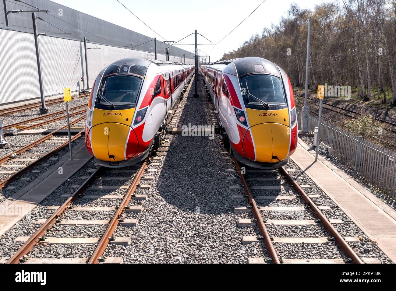 DONCASTER, UK - APRIL, 4 2023. Aerial view of new Hitachi Azuma AT300 ...