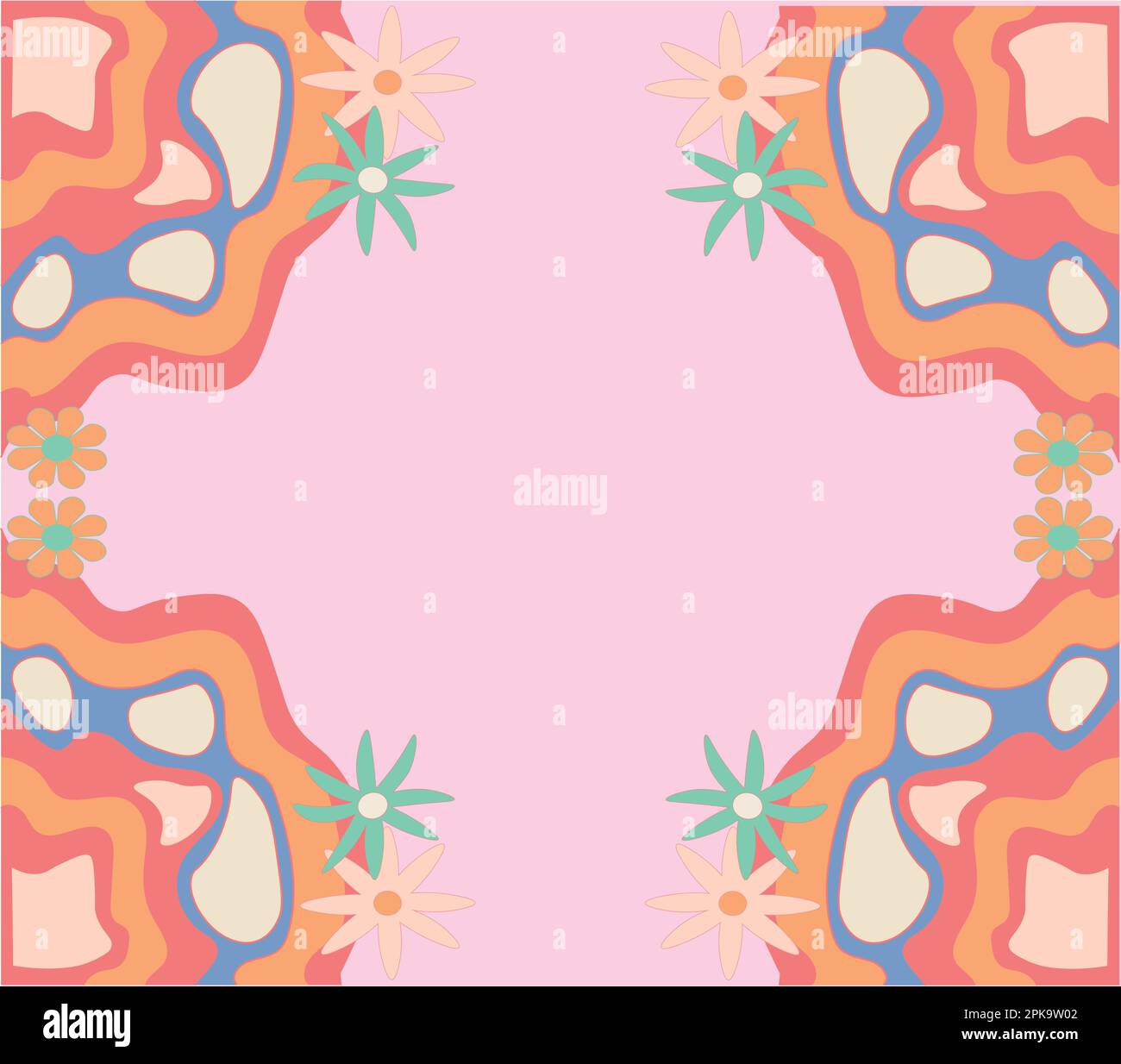 Groovy banner with copy space. Psychedelic frame 1970s art background ...