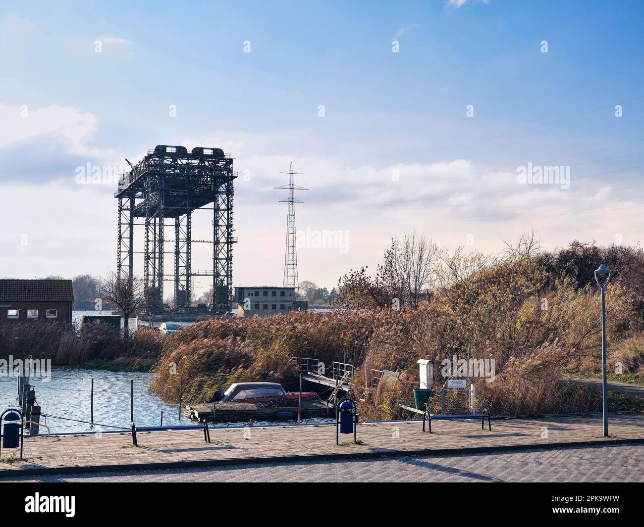 Usedom in autumn, Karnin harbor with lift bridge Stock Photo - Alamy