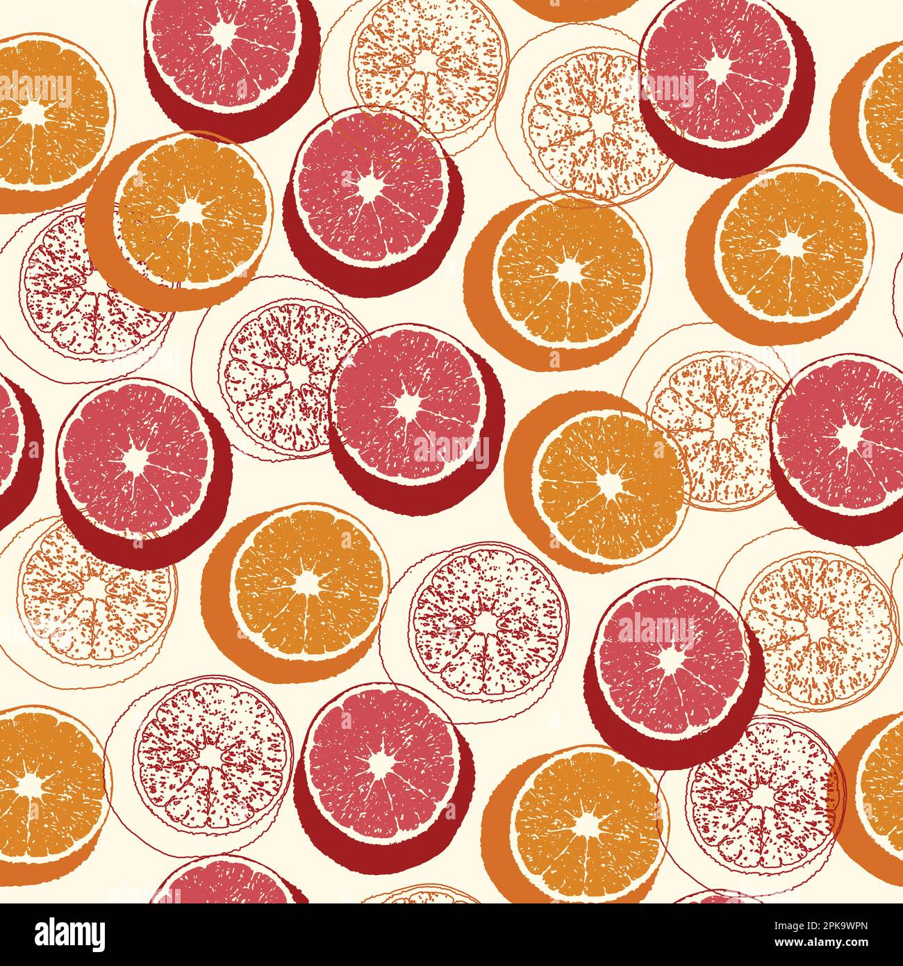 Sliced Oranges Red and Orange Seamless Repeat Pattern Tropical Fruity ...