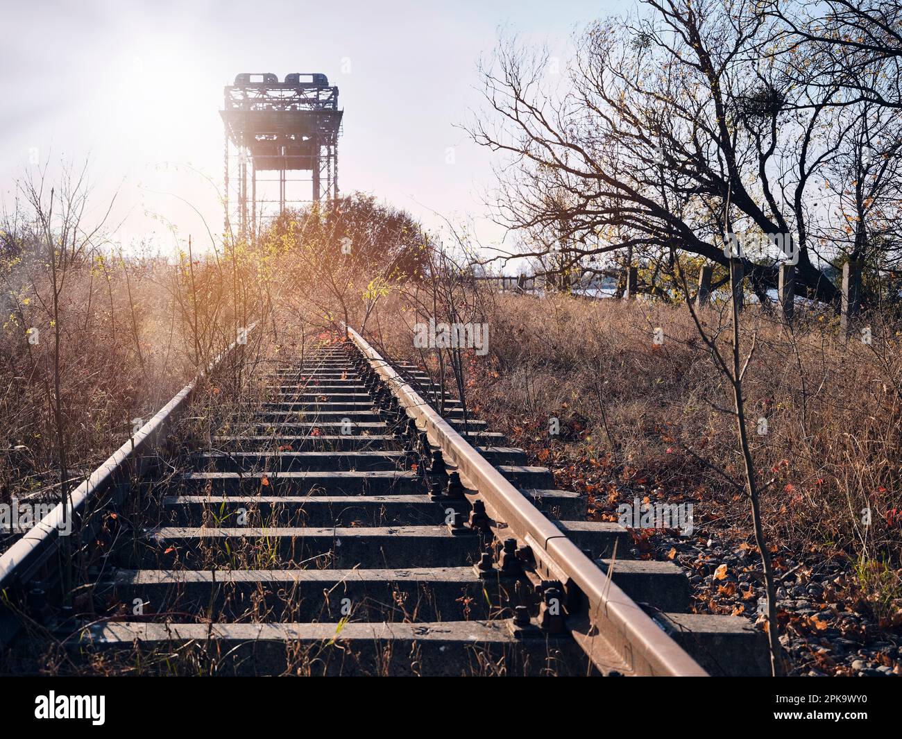 Usedom in autumn, Karnin, former railroad bridge, remains of the tracks ...