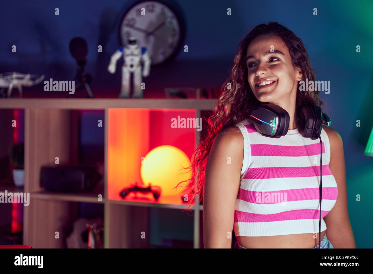 Young beautiful hispanic woman streamer smiling confident standing at ...