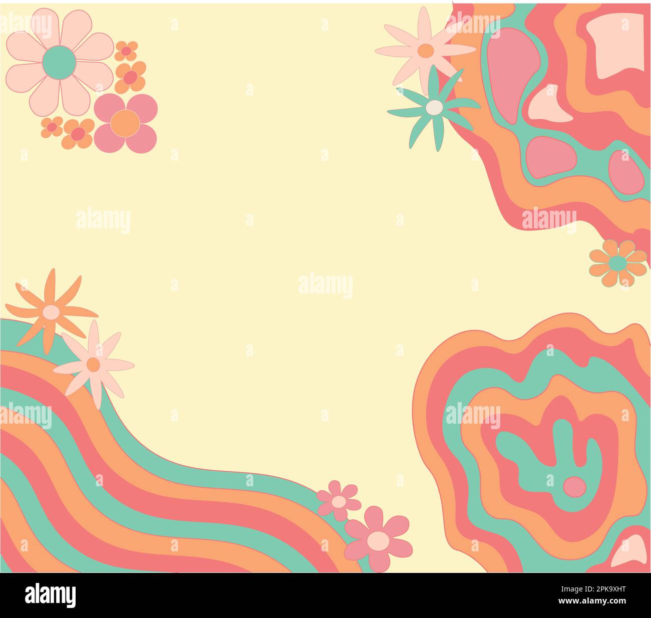 Groovy banner with copy space. Psychedelic frame 1970s art background ...