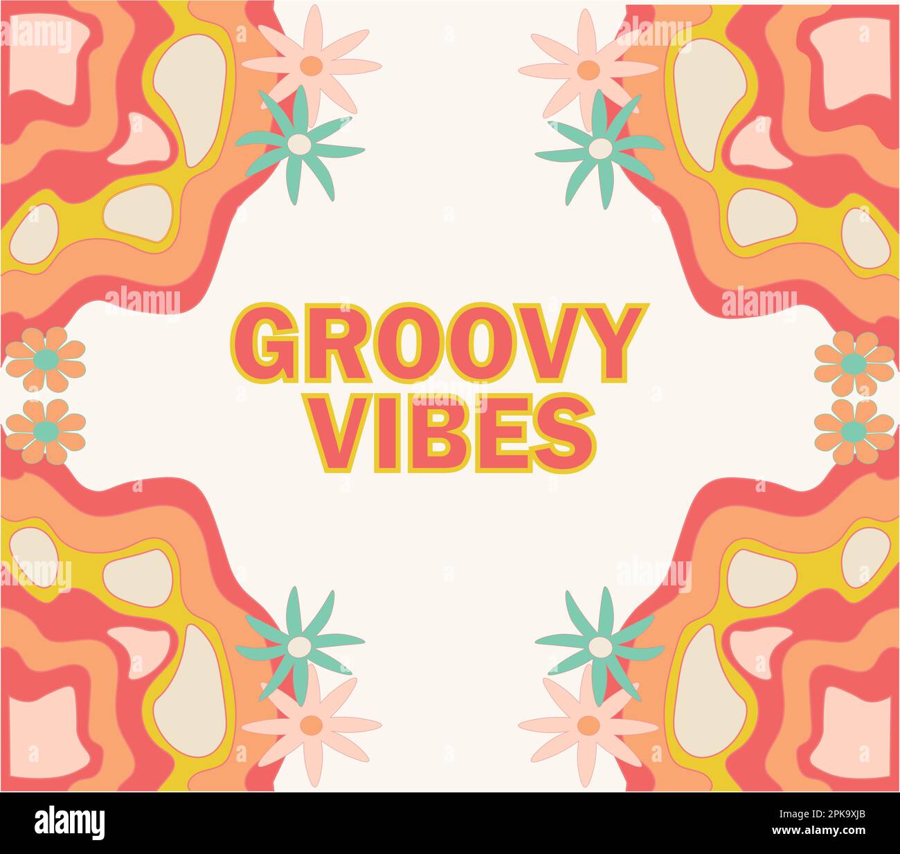 Groovy banner with copy space. Psychedelic frame 1970s art background ...