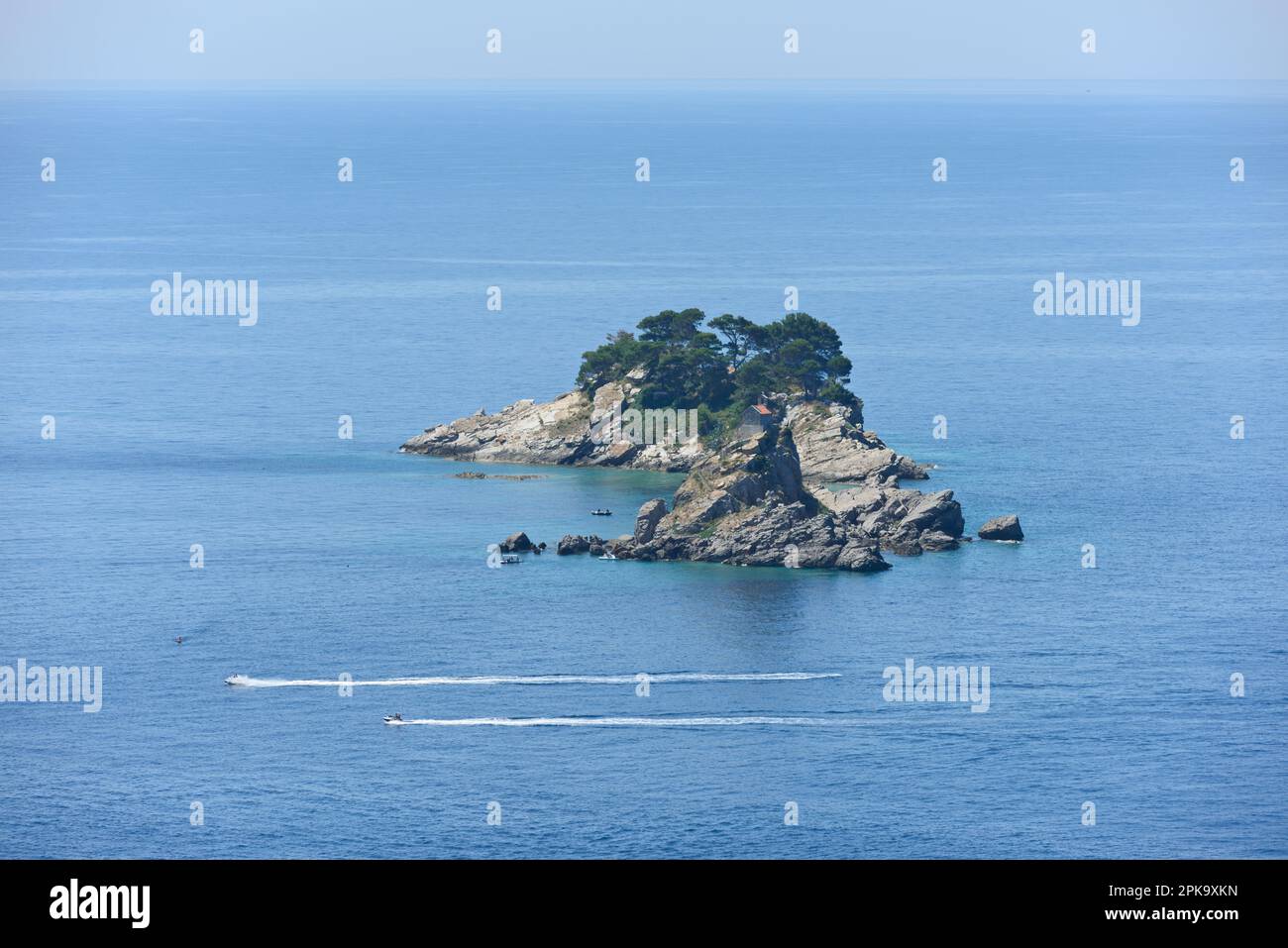 Two small islets Katič and Sveta Neđelja located in the sea opposite of ...
