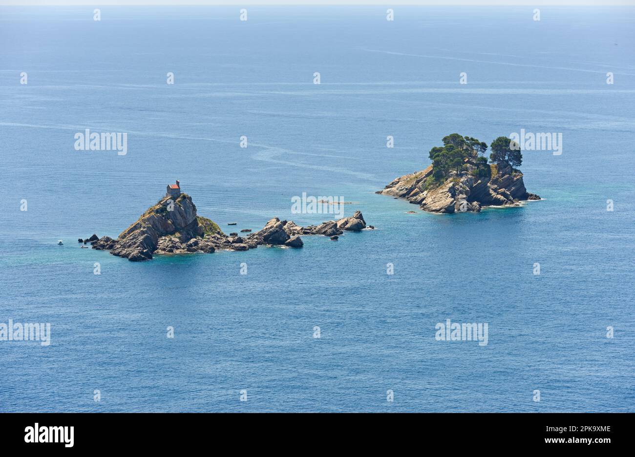 Two small islets Katič and Sveta Neđelja located in the sea opposite of ...