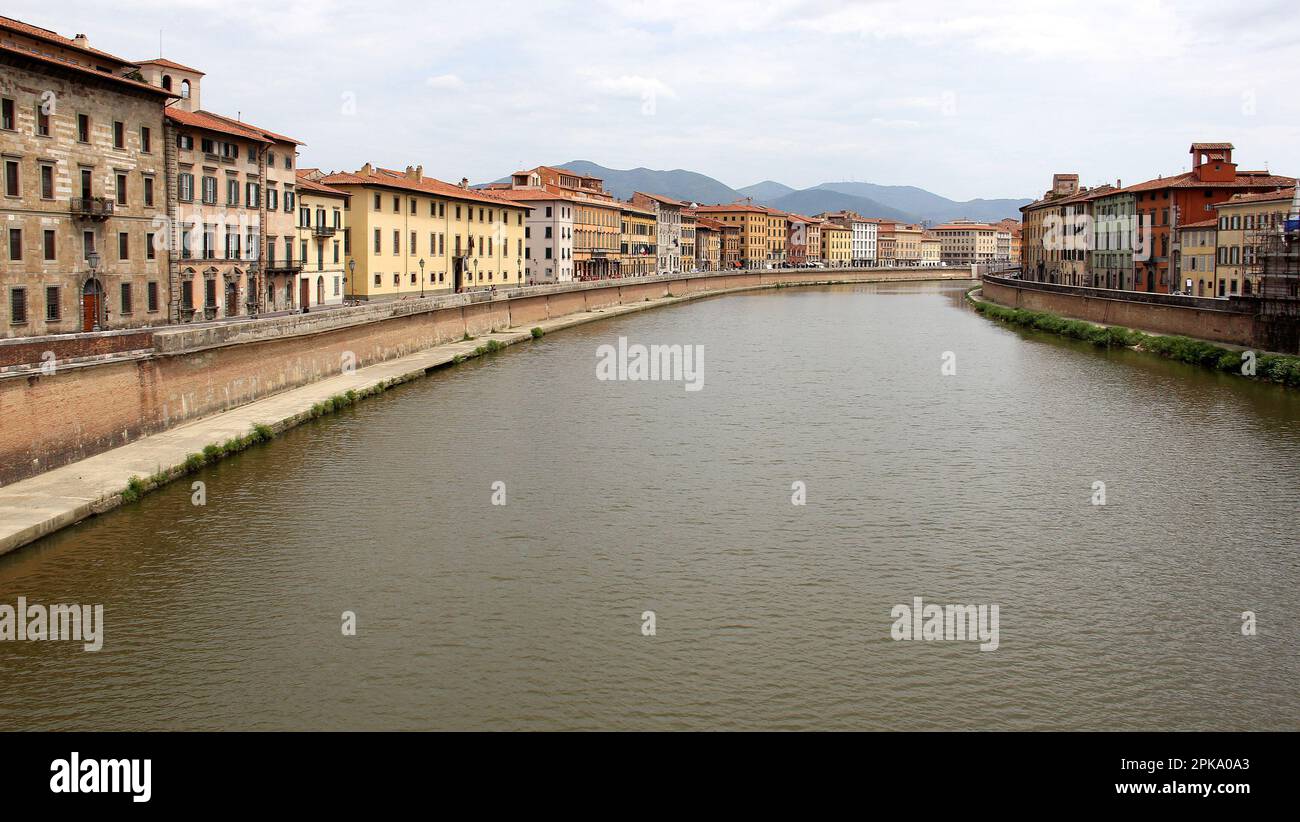 Arno River, view upstream from the Solferino Bridge, Pisa, Italy Stock ...