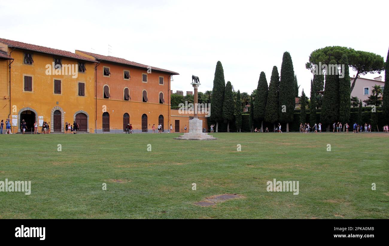 Eastern side of the Piazza del Duomo, with Lupa Capitolina, the column ...