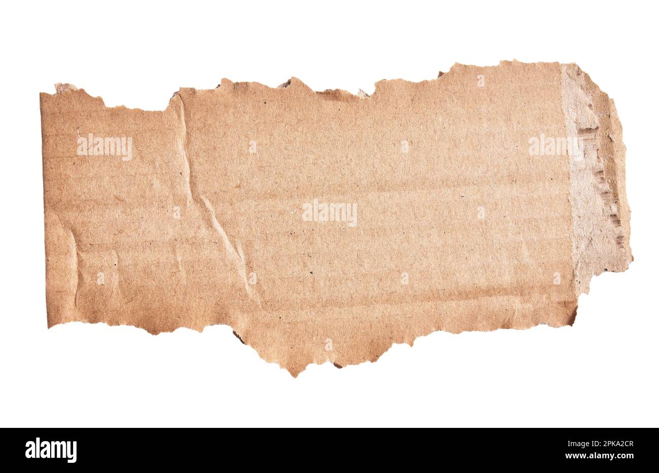 One ripped piece of cardboard material over isolated white background ...