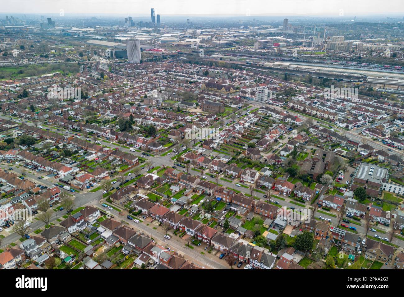 Aerial view of housing close to Wembley Stadium, London, UK Stock Photo ...