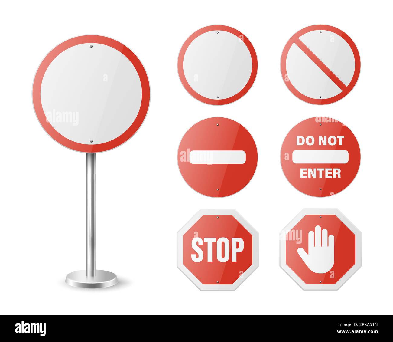 Stop. Vector White and Red Round Glossy Prohibition Stop Sign Icon Set ...
