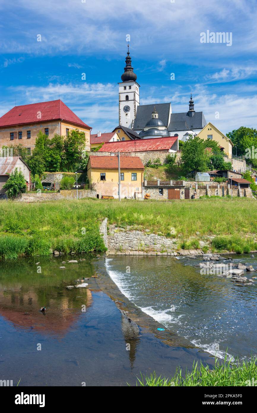 Pribor (Freiberg in Mähren), river Lubina, Old Town, Church of the ...