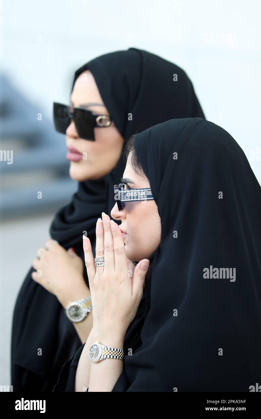 26.02.2022, Qatar, , Doha - Women in traditional black robe ...