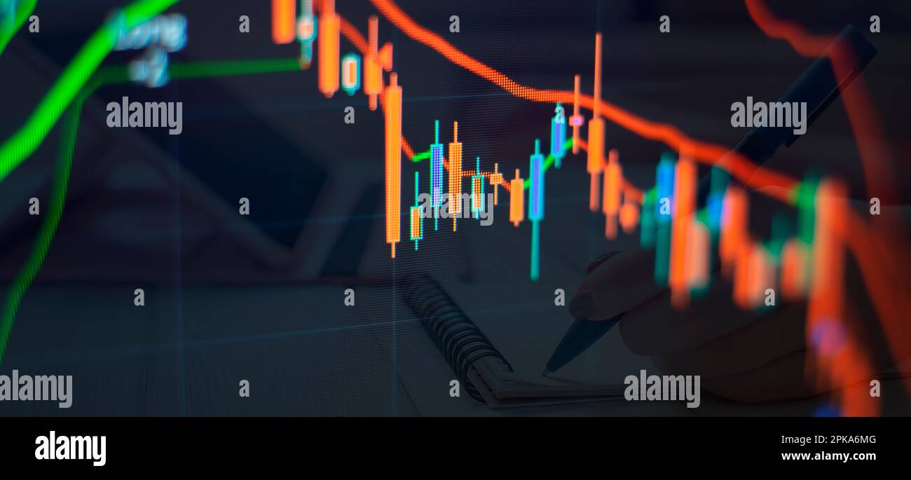 stock market investment trading. Financial chart with up trend line ...