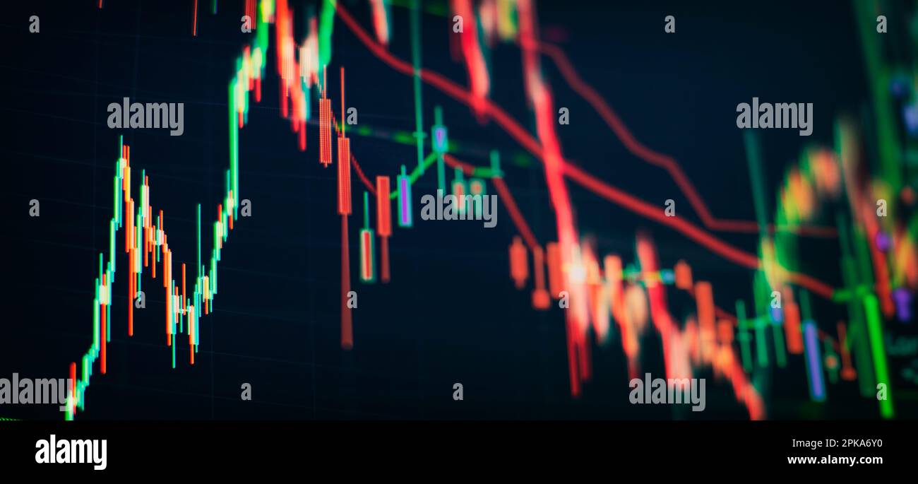 Technical price graph and indicator, red and green candlestick chart on ...