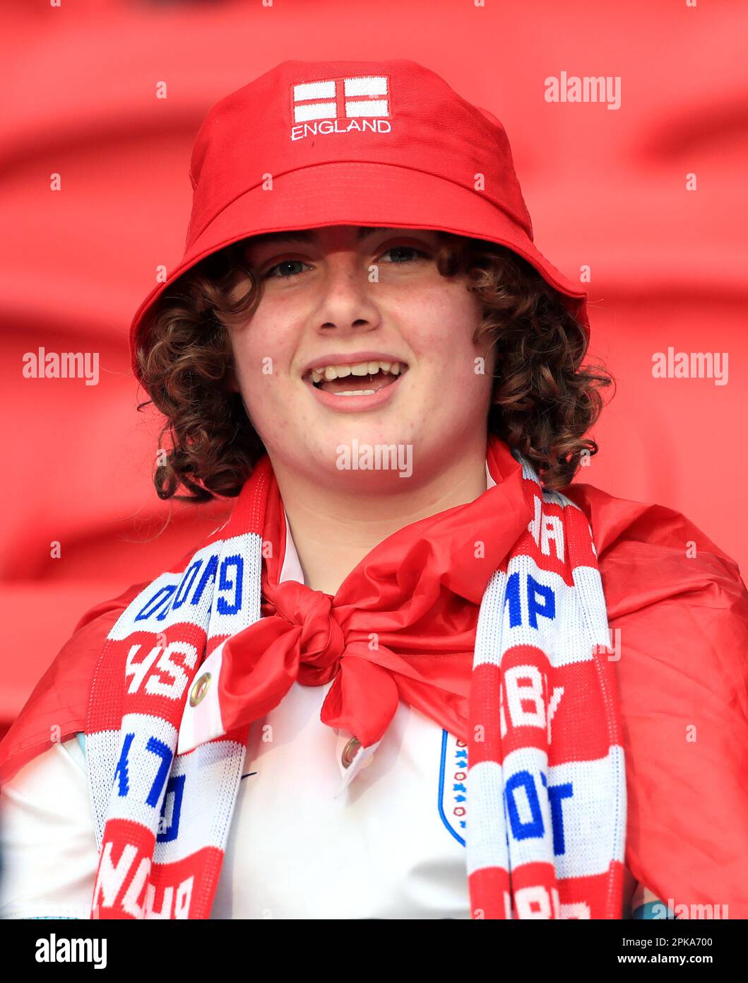 An England fan in the stands ahead of the Women's Finalissima at ...