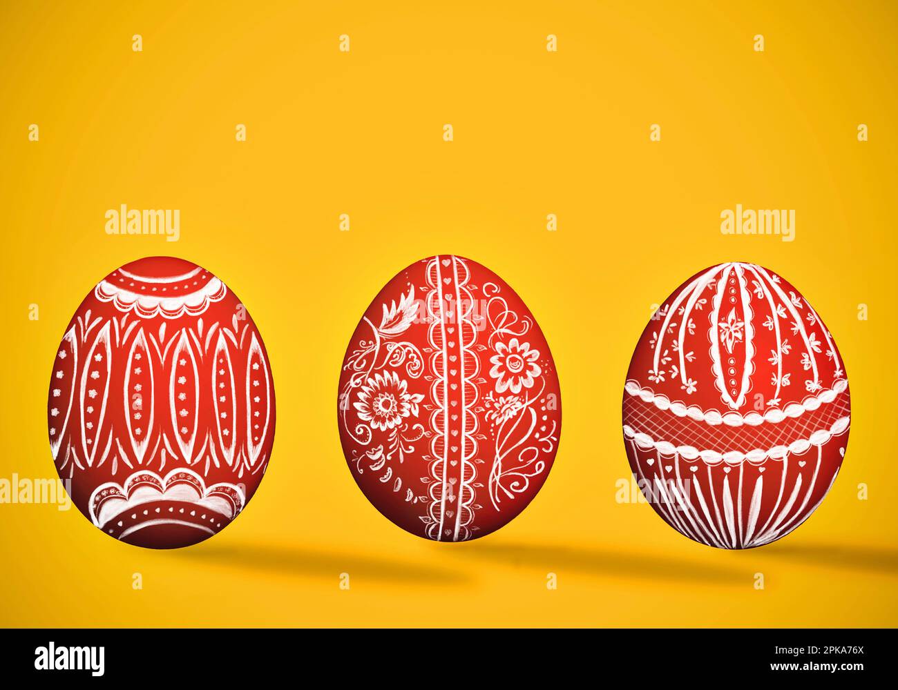 Three red Easter eggs with traditional decoration Stock Photo - Alamy