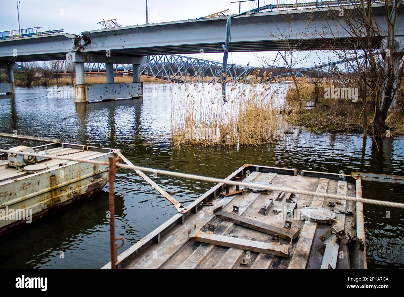 Destroyed bridge in war zone connecting Sloviansk and Lyman in the ...