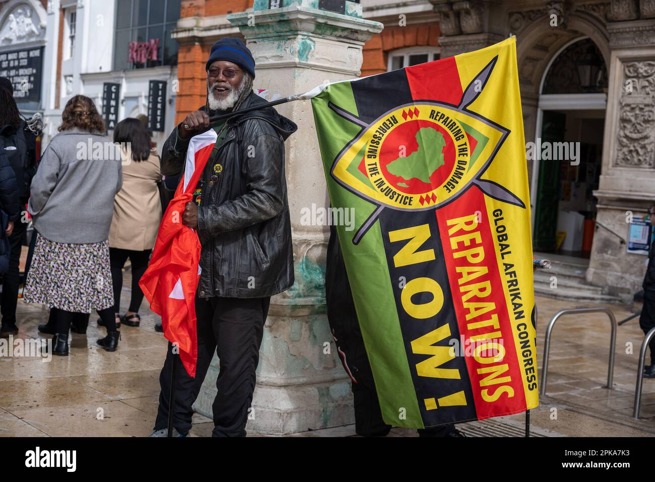 London, UK. 6th Apr 2023. People gathered in Windrush Square in Brixton ...