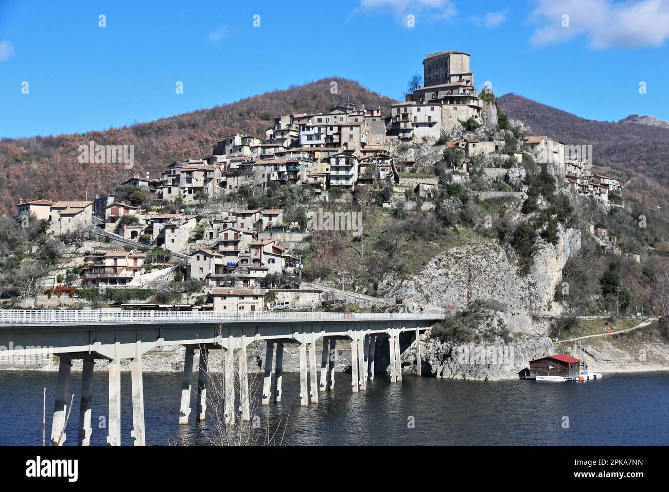Castel di Tora, a medieval village on the shores of Turano lake in ...