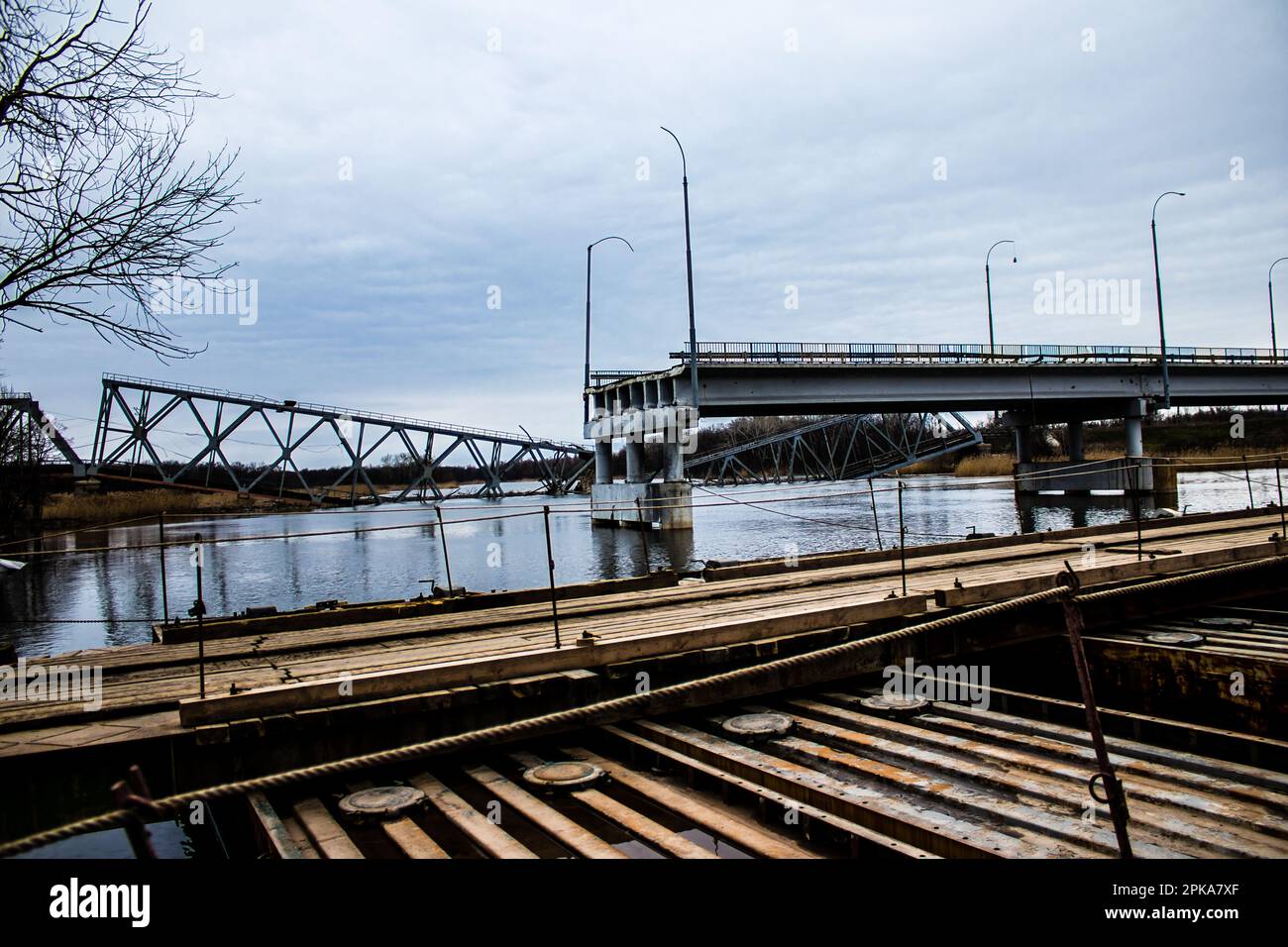 Destroyed bridge in war zone connecting Sloviansk and Lyman in the ...