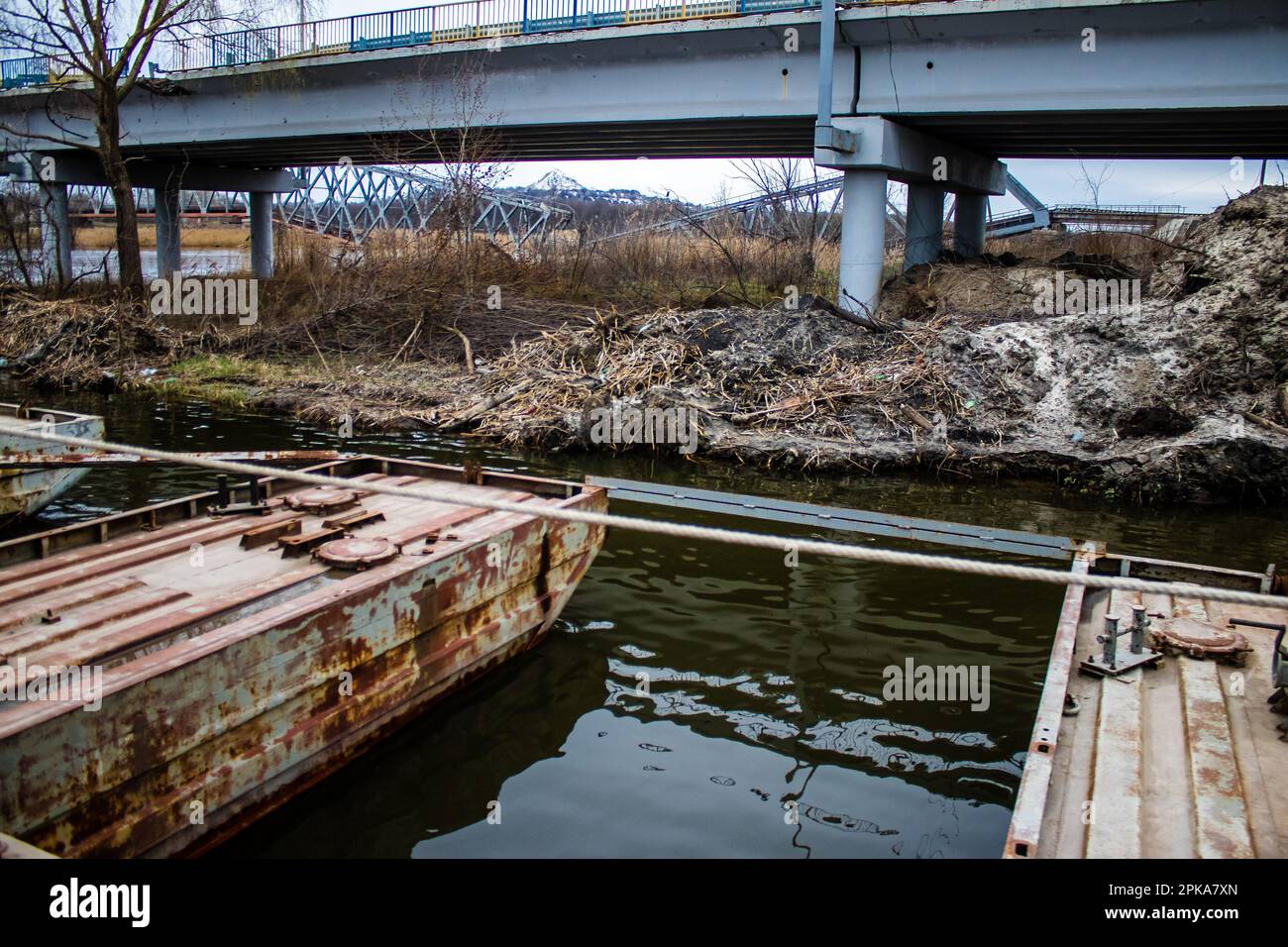 Destroyed bridge in war zone connecting Sloviansk and Lyman in the ...