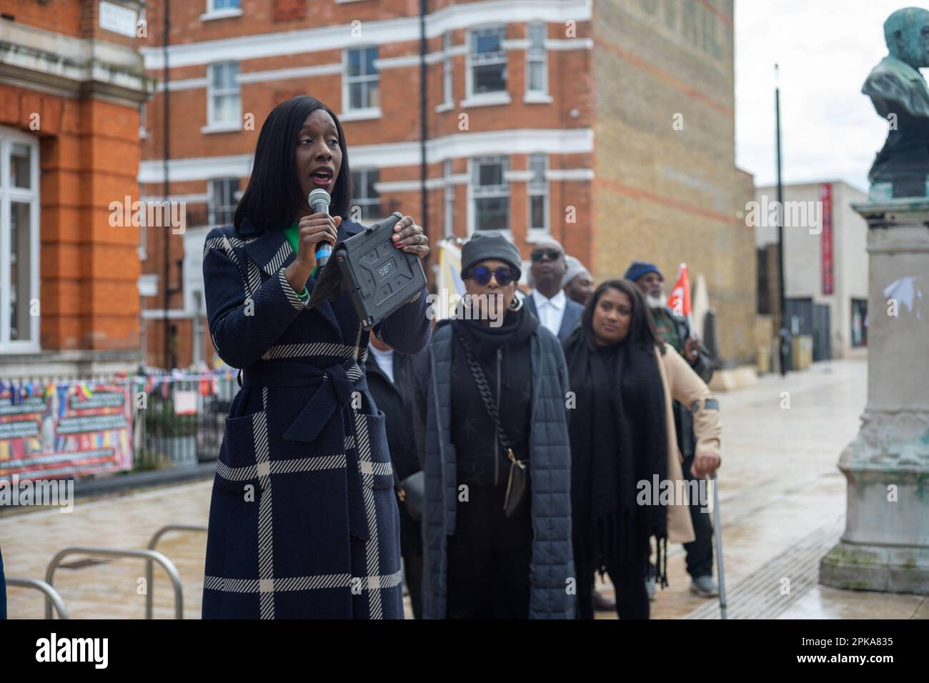 London, UK. 6th Apr 2023. People gathered in Windrush Square in Brixton ...