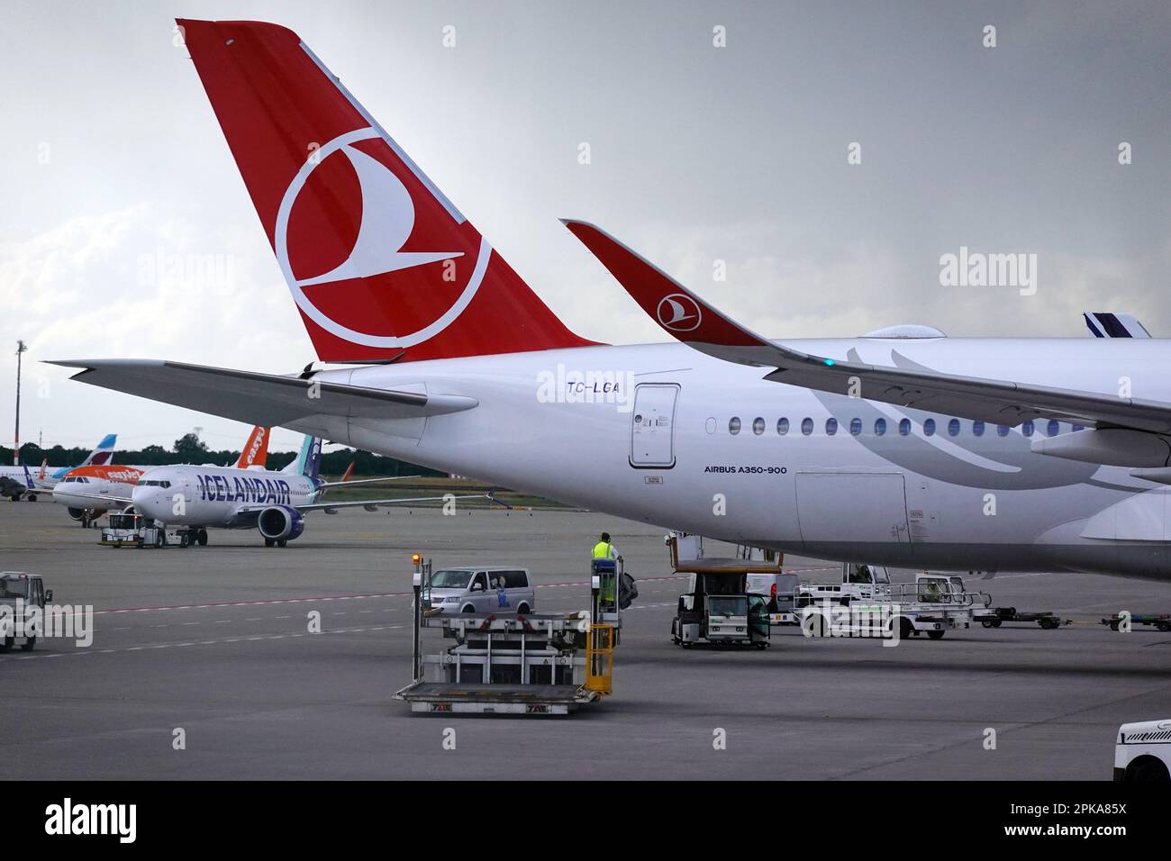 13.06.2022, Germany, Brandenburg, Schoenefeld - Tail of a Turkish ...