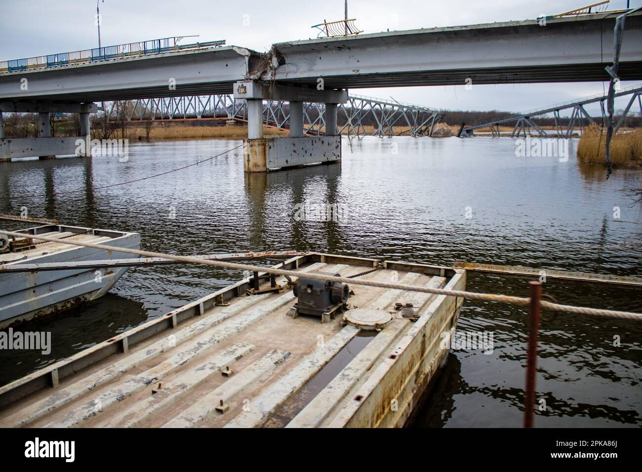 Destroyed bridge in war zone connecting Sloviansk and Lyman in the ...