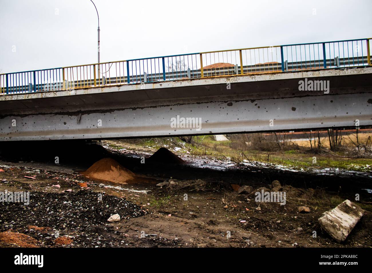 Destroyed bridge in war zone connecting Sloviansk and Lyman in the ...