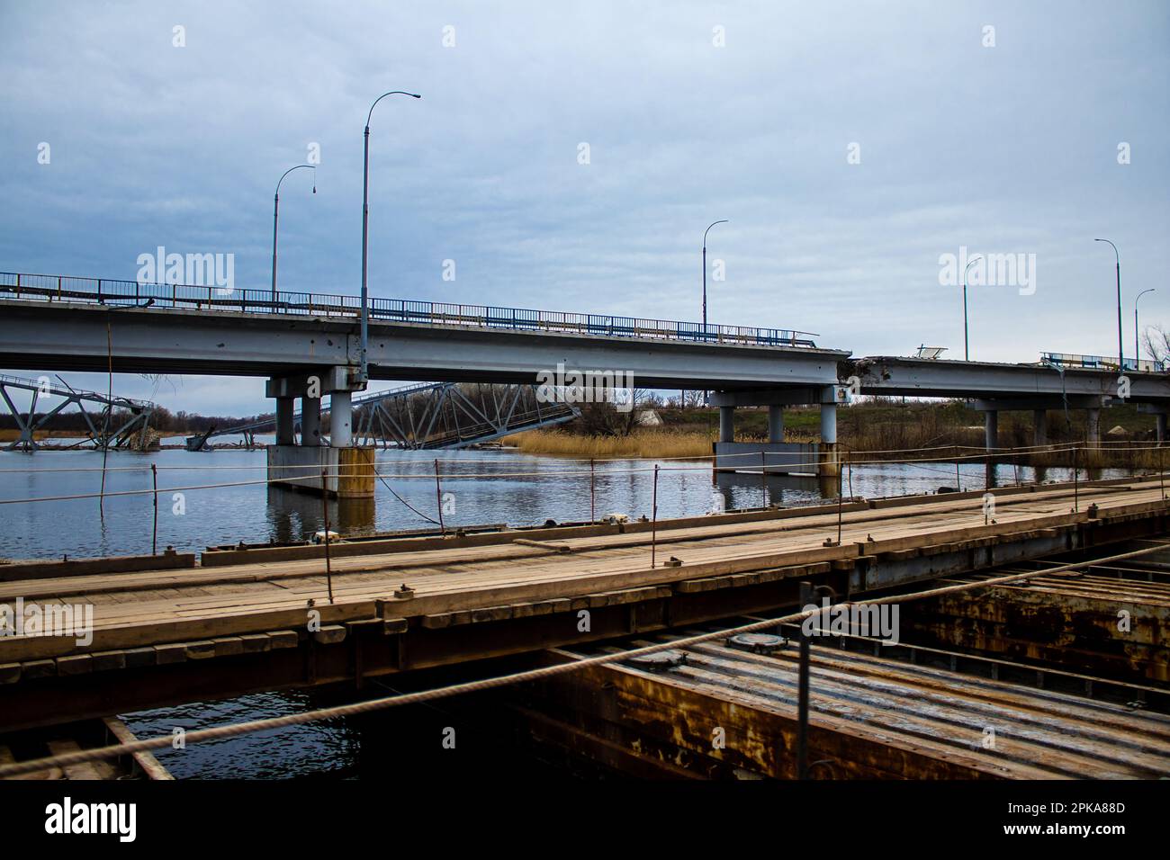 Destroyed bridge in war zone connecting Sloviansk and Lyman in the ...