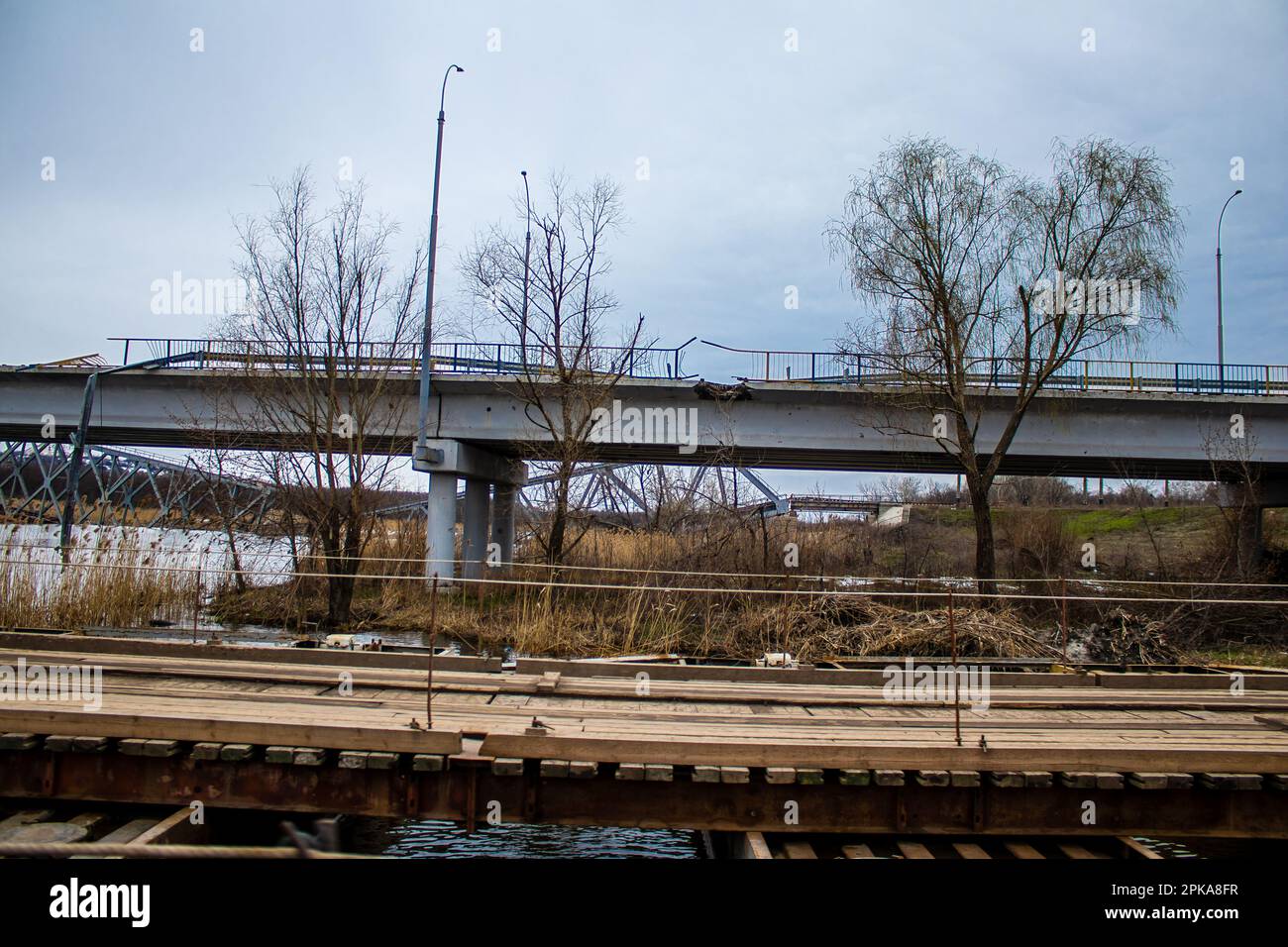 Destroyed bridge in war zone connecting Sloviansk and Lyman in the ...