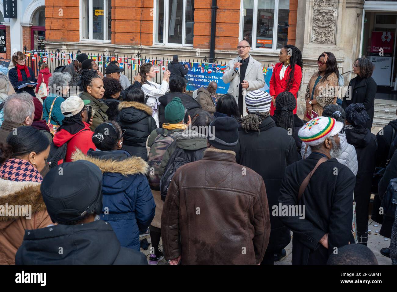 London, UK. 6th Apr 2023. People gathered in Windrush Square in Brixton ...